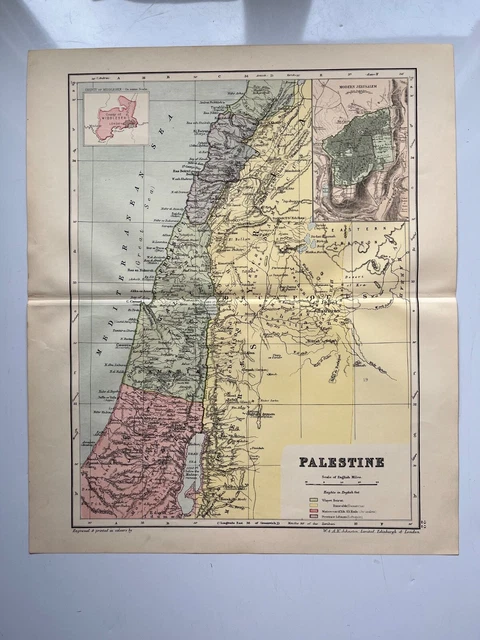 MAP OF PALESTINE inset Jerusalem c1880 antique chromolithograph £15.00 ...