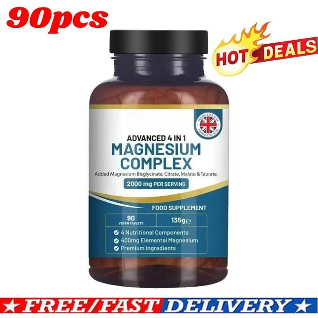90PCS MAGNESIUM GLYCINATE 4-in-1 Complex 2000mg,High Strength Magnesium ...