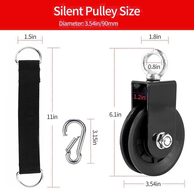 GYM PULLEY SYSTEM Nylon Swivel Wheel with Hanging Strap for Rope and ...