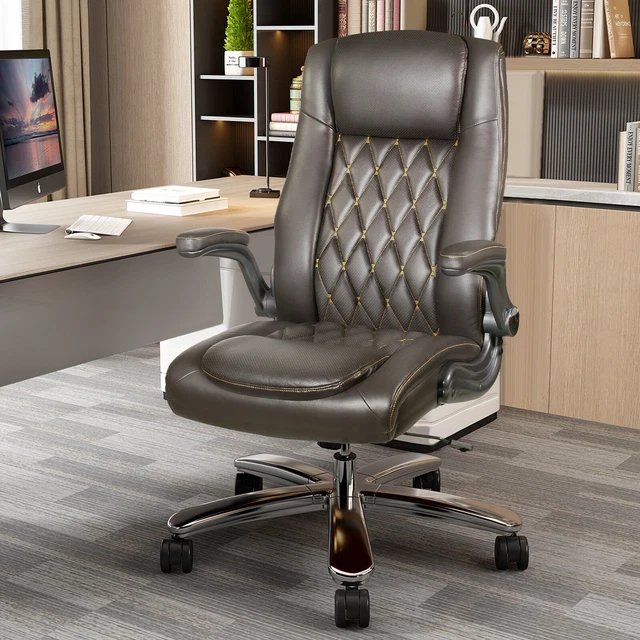LEATHER EXECUTIVE TASK Chair Ergonomic High Back Office Computer Desk ...