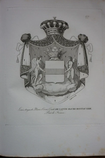 GRAVURE BLASON HERALDIQUE De Sainte Maure Montausier Armoirie ...