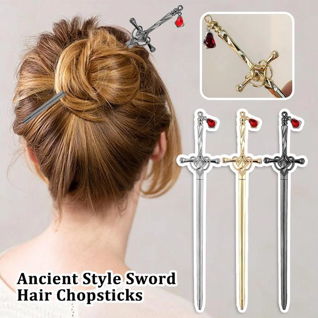 CHINESE HAIRPIN SWORD Shape Hair Stick Pendant Vintage Chopstick ...