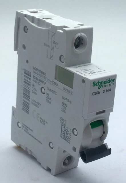 SCHNEIDER A9F44110 MINIATURE Circuit Breaker MCB 1P 10A 6kA Acti9 iC60N ...