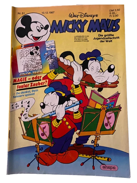 WALT DISNEY MICKY Maus Zeitschrift Nr. 51 10.12.1987 Comic Musik Jugend ...