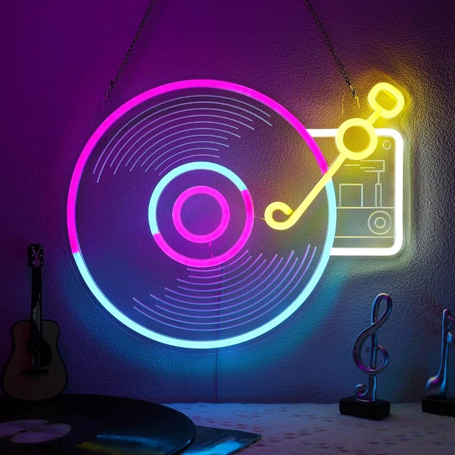 RECORD PLAYER NEON Sign, Dimmable Music LED Light Signs USB Powered for ...