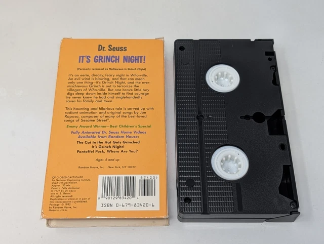 DR SEUSS IT'S Grinch Night VHS Cassette Tape 1992 Random House Cartoon ...