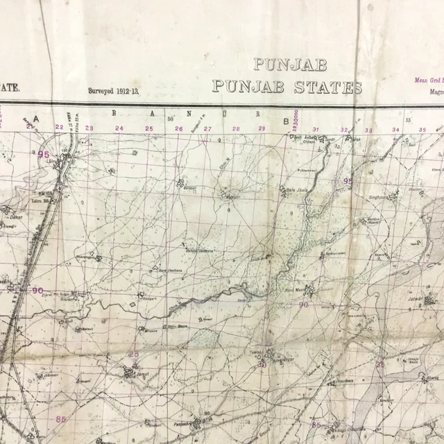 1940 WW2 MAP of India Indian Provinces Punjab States Ambala Karnal RARE ...