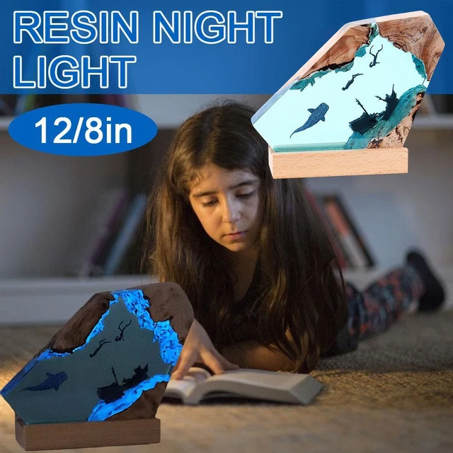 EPOXY RESIN WOOD Light Lamp Large Diver And Humpback Whale Led Lights ...