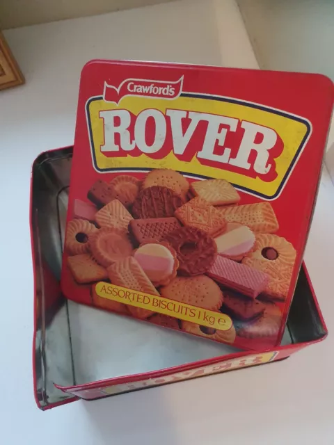 VINTAGE TIN CRAWFORDS Rover Assorted Biscuits Empty Large Tin 1.kg ...