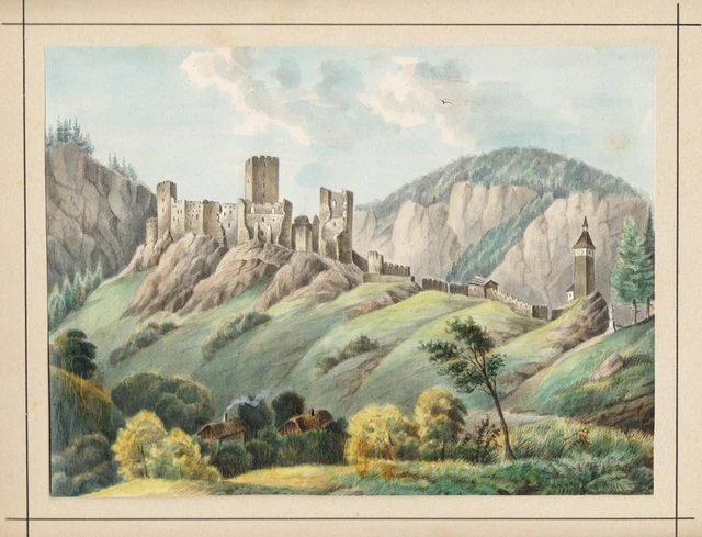 CHÂTEAU HARDEGG THAYATAL Autriche Aquarelle Drawing Leifer 1850 EUR 315 ...