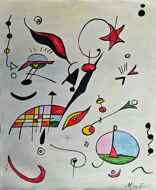 JOAN MIRÓ SIGNED Surrealist Abstract Oil Painting on Canvas - Spanish ...