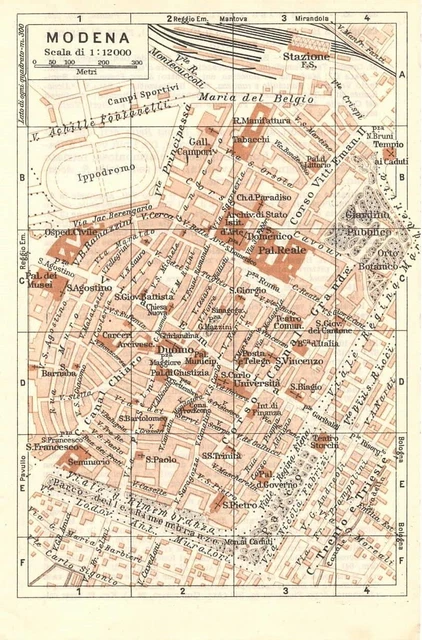 CARTA GEOGRAFICA ANTICA MODENA pianta della città TCI 1937 Antique map ...