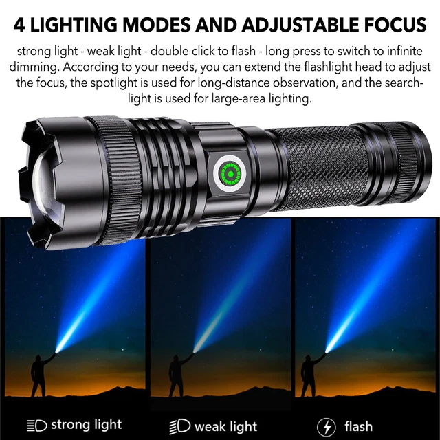 1000000 LUMENS LED Torch Light Flashlight Rechargeable Spotlight Work ... 1000000 LUMENS LED Torch Light Flashlight Rechargeable Spotlight Work ...