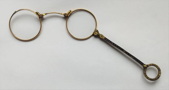 ANCIEN BINOCLE, LORGNON, Face A Main Repliable Dore Avec Manche EUR 20 ...