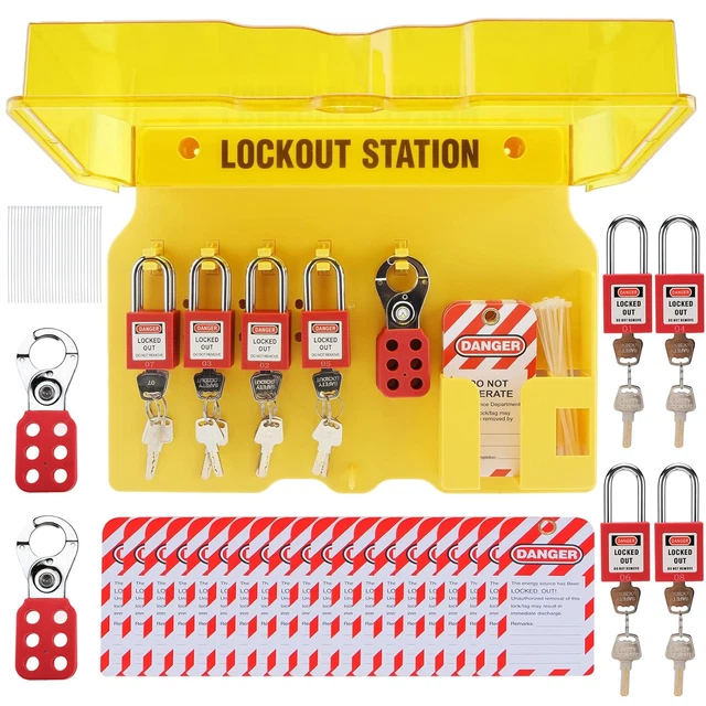 LOCKOUT TAGOUT STATION with 8 Safety Padlocks 3 Hasps and 20 Lockout ...