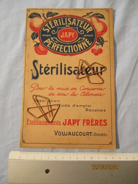 ANCIEN DOCUMENT / publicitaire JAPY Freres Sterilisateur Voujaucourt ...