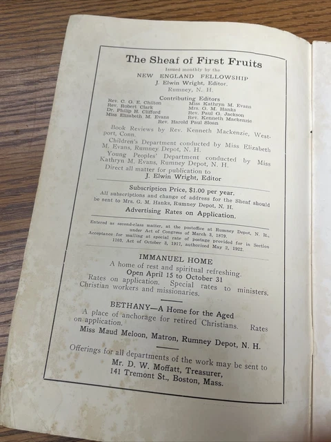 SHEAF OF FIRST Fruits - New England Fellowship - 1931 Pentecostal ...