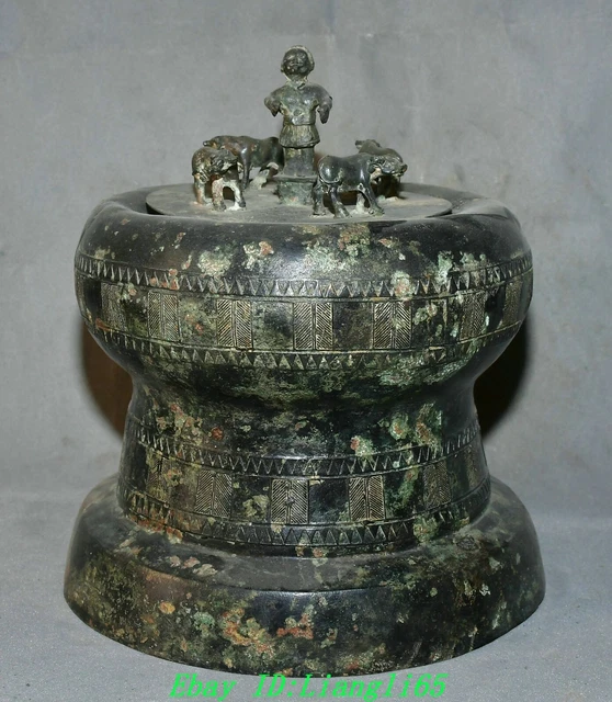 11,8'' OLD CHINA Dynasty Bronze Ware Palace Beast Cattle People Person Drum EUR 450,00 - PicClick DE