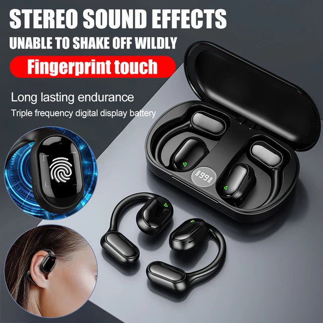EAR CLIP ON Bone Conduction Wireless Bluetooth 5.3 Earphones Sport ...