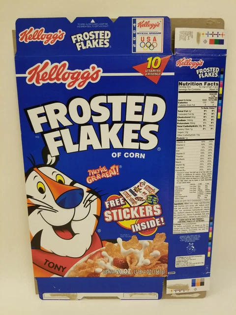 2004 KELLOGG'S FROSTED Flakes Empty Cereal Box WITH Stickers Inside £6. ...