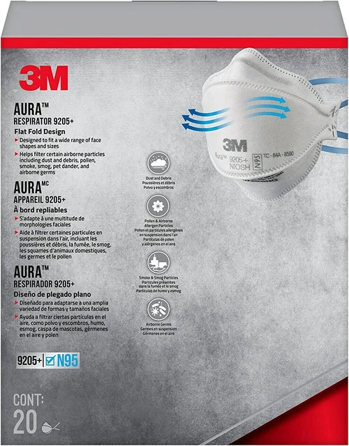3M AURA 9205+ N95 NIOSH Approved Particulate Respirator Face Mask USA ...