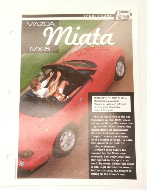 MAZDA MX-5 MIATA Sports Car Spec Sheet Fact Card £14.85 - PicClick UK