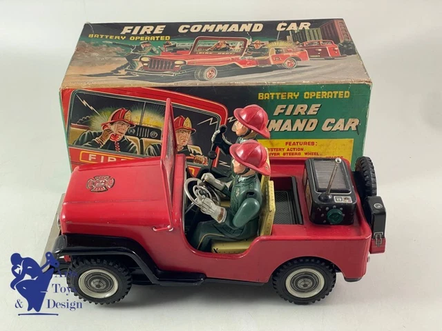 JOUET ANCIEN NOMURA Tn Jeep Pompier Fire Command Car Battery Op Vers ...