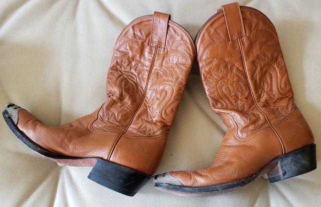 VINTAGE MEN MONTANA Cowboy Western Pointed Toe Brown Boots with metal ...