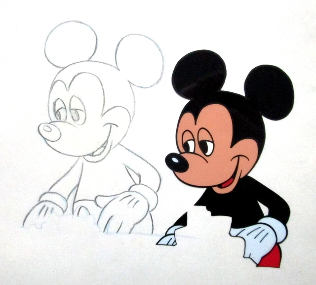 MICKEY MOUSE WALT DISNEY 1980s ORIGINAL PRODUCTION CEL + DRAWING £214. ...