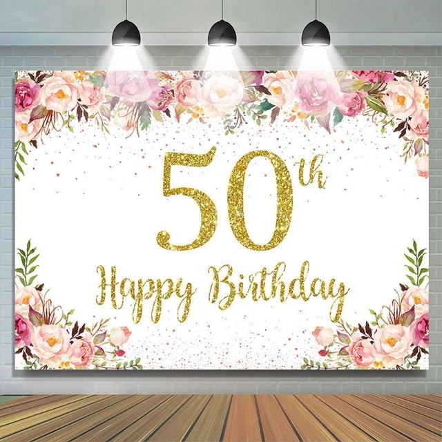 PINK FLORAL GLITTER Gold White 50th Birthday Backdrop $36.00 - PicClick AU
