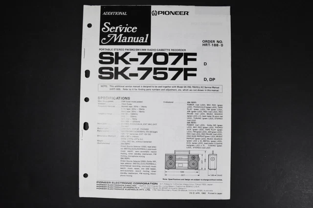 PIONEER SK-707F SK-757F Radio Cassette Service Manual - Genuine ...