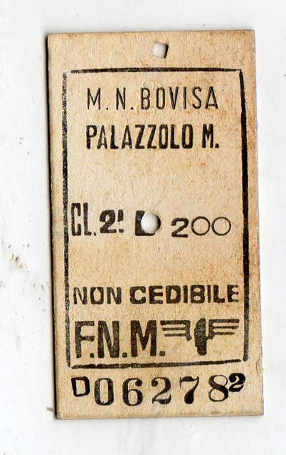 BIGLIETTO TICKET Edmonson Ferrovie Nord Milano Bovisa Palazzolo 1-8 ...