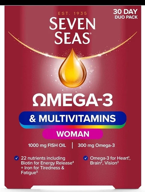 SEVEN SEAS OMEGA-3 & Multivitamins Woman, With Biotin and Iron, 30-Day ...