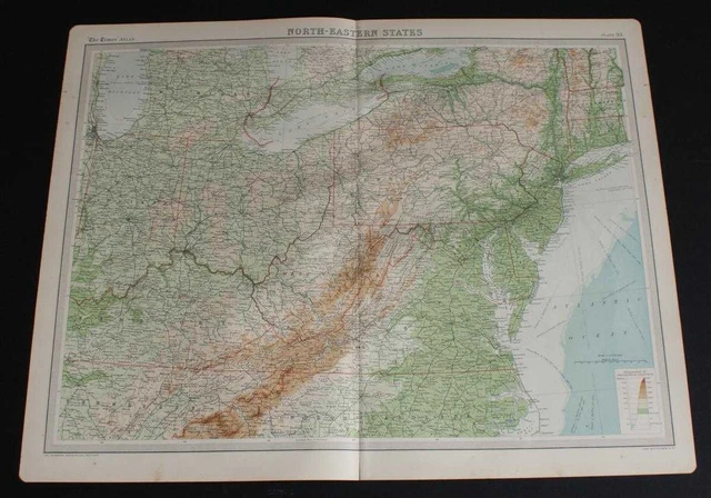 MAP OF NORTH-EASTERN States, USA,, from the 1920 Times Survey Atlas £31 ...