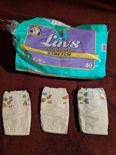 3 VINTAGE LUVS Ultra Leakguard Stretch Plastic Diapers Size 1 from 1996 ...