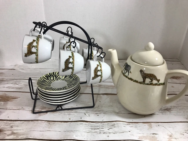 ANIMAL PRINTS MINIATURE/DEMI TEA SET WITH DISPLAY RACK * 14 PIECES £23. ...