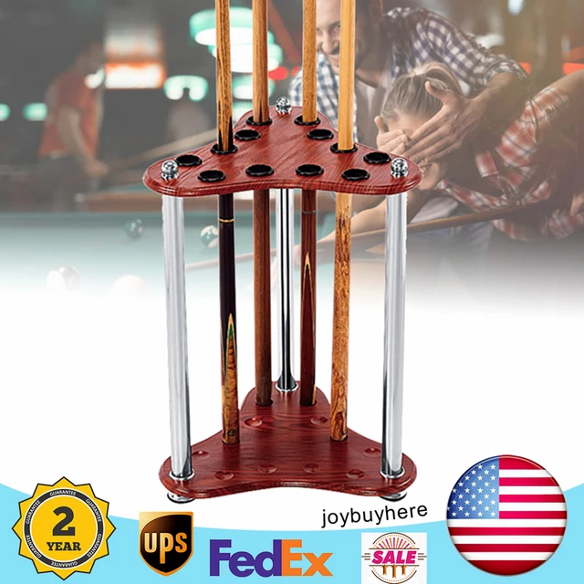 WOOD POOL CUE Rack 12-Billiard Sticks Holder Floor Stand Ball Table ...