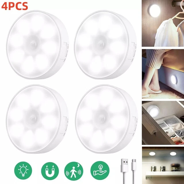 4 LED MOTION Sensor Lights PIR Wireless Night Light Battery Cabinet ...