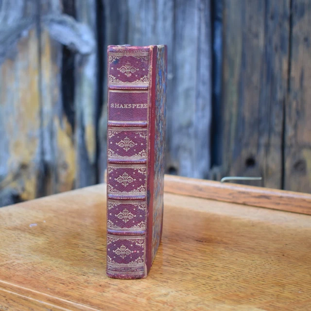 ANTIQUE THE WORKS of Shakespear Half Leather Bound Illustrated Marbled ...