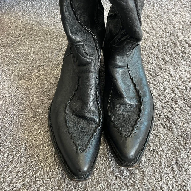 VINTAGE DAN POST Black Leather Western Cowboy Boots Pointed Toe Mens 10 ...