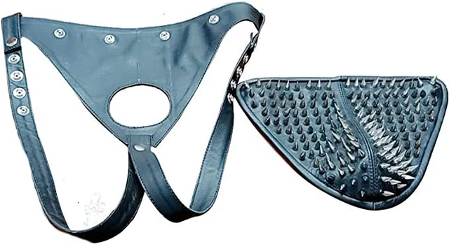 MEN'S THONG SPIKED Real Leather Jockstrap G-String with Studs Fetish ...