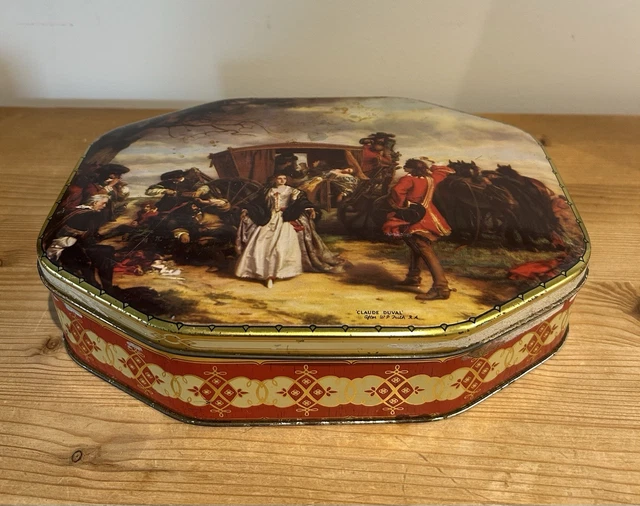 VINTAGE JACOB CO’S Claude Duval Scene Empty Hinged Tin 25cm x 18cm x 5 ...
