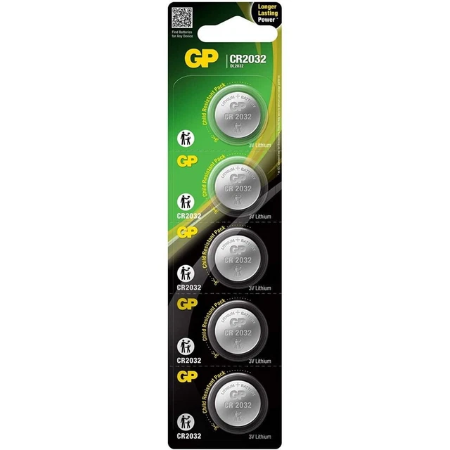 GP CR2032 3V Lithium Button Battery Coin Cell 2032 Watch Car Key ...