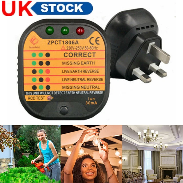 UK PLUG SOCKET Tester Mains Fault Checker Malfunction Detector AC 220 ...