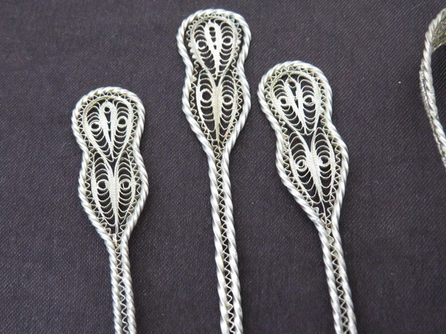 SET OF 6 Silver / White Metal Turkish Ottoman Coin Spoons +Tongs & Fork ...