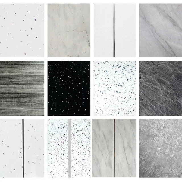 WHITE GREY BLACK Marble Sparkle Bathroom Wet wall Ceiling 5mm PVC ...