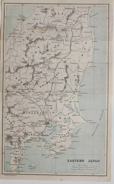 1894 JAPAN JAPANESE Tourist Map Eastern Japan Tokyo Musashi Sagami ...