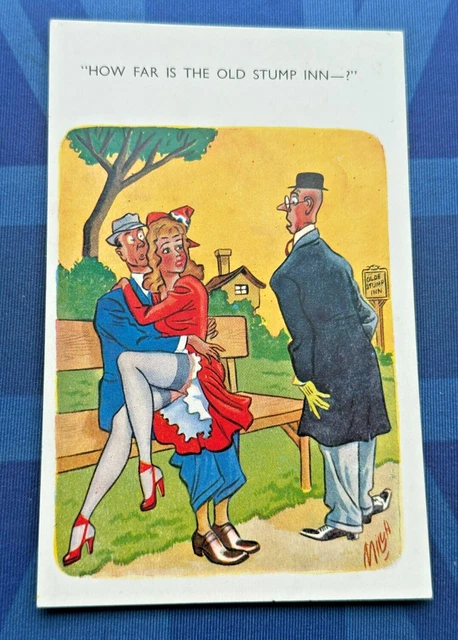 Saucy Comic Postcard 1950s Nylons Stockings How Far Is Old Stump Inn 8604