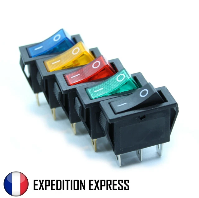 INTERRUPTEUR KCD3 À Bascule LED 2 positions 3 broches Jaune Rouge Bleu ...