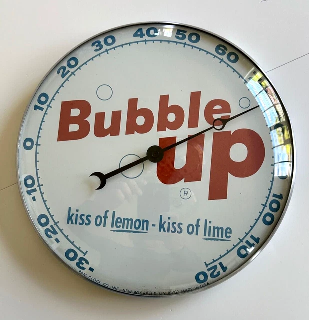 VINTAGE BUBBLE UP Round Glass Thermometer Pam Clock Co. New Rochelle NY ...